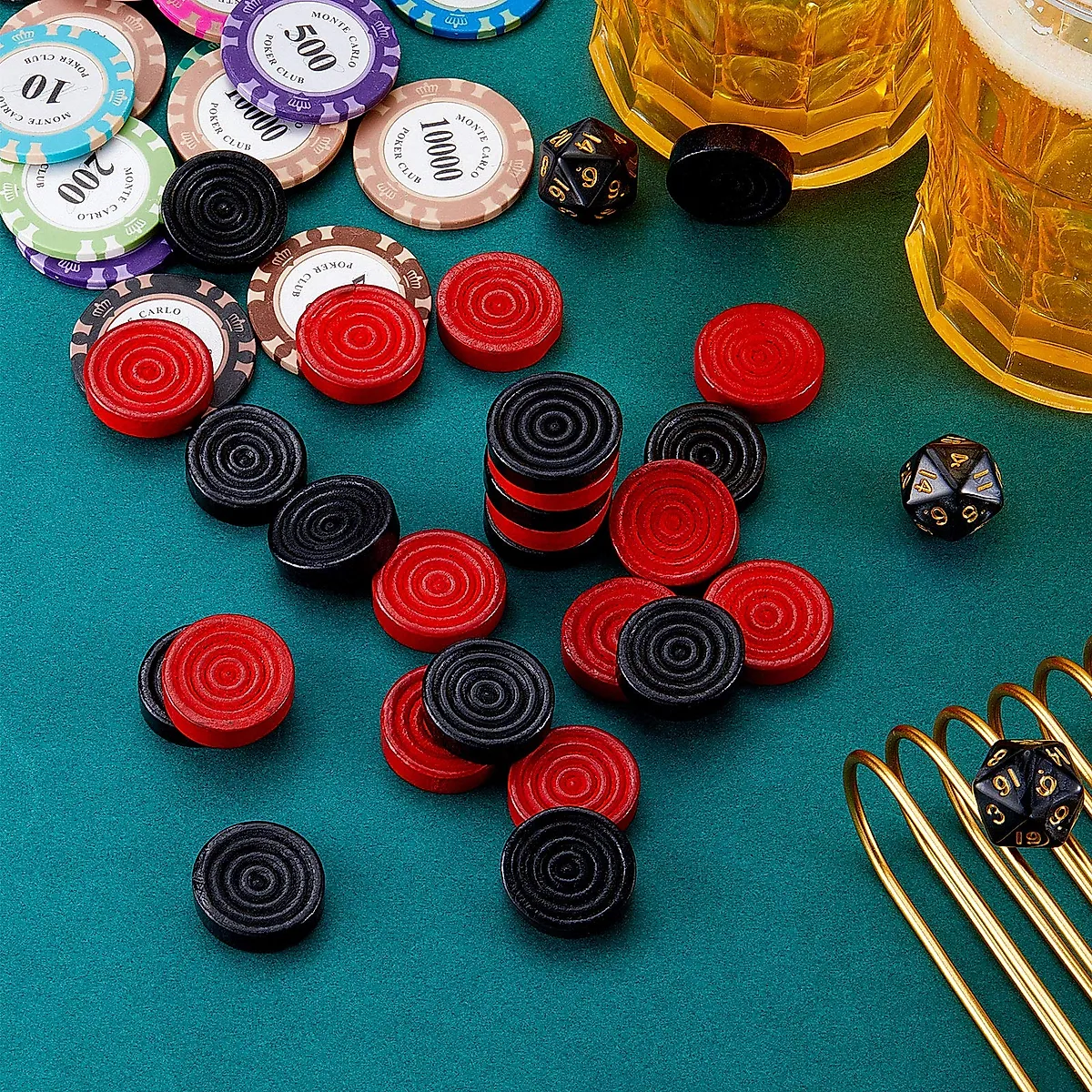 72 Pieces Wooden Checkers 1.06 Inch Checkers Board Game Pieces Stackable Ridge in Drawstring Storage Pouch for Checkers Backgammon Game, Red and Black