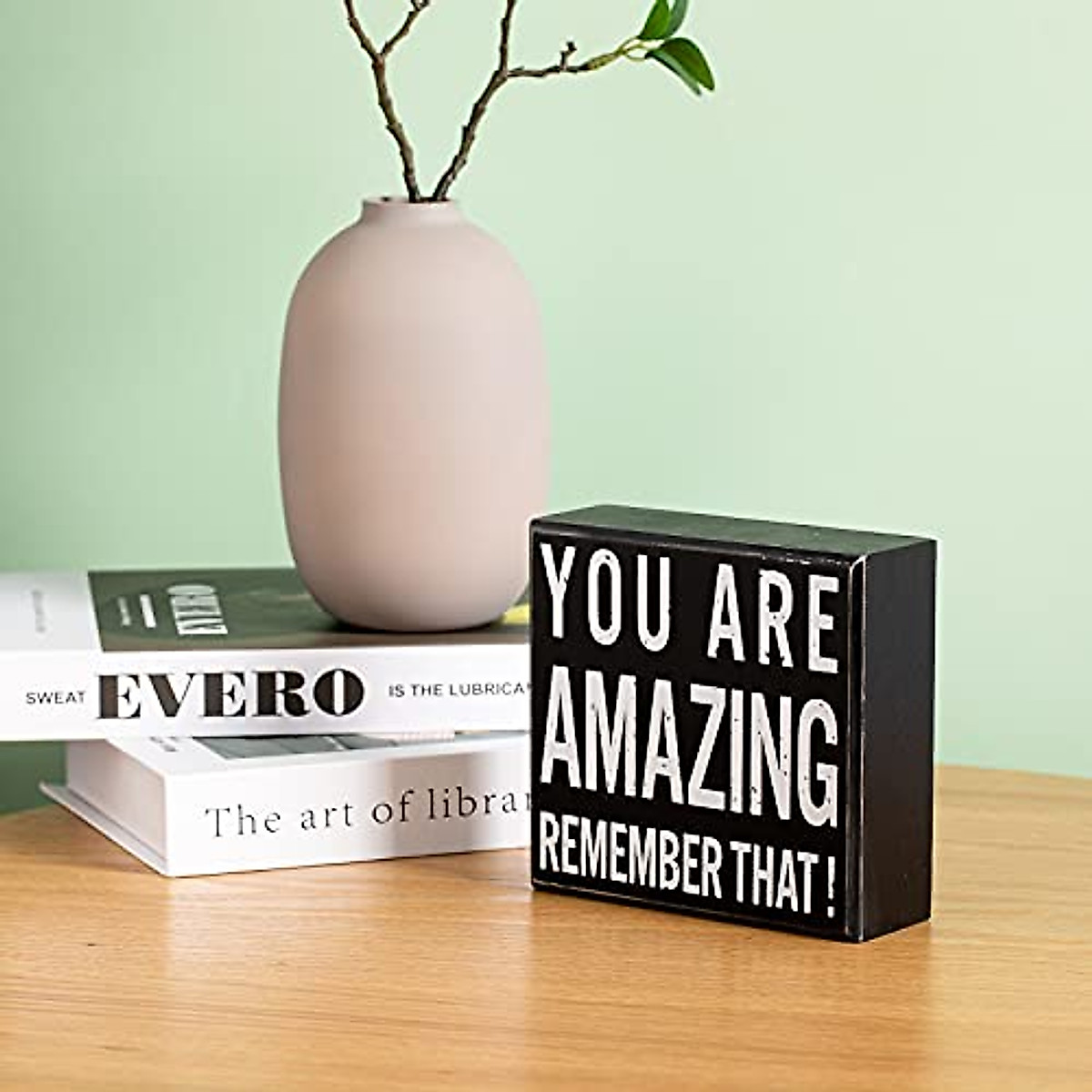 Wood Sign You are Amazing, Remember That Inspirational Wooden Sign 4.9 x 5.2 Inches Classic Box Sign (Black)