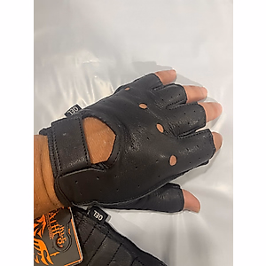 Milwaukee Leather SH851 Men's Black Leather Gel Padded Palm Fingerless Motorcycle Hand Gloves Made W/ ‘Genuine USA Deerskin’ - Large