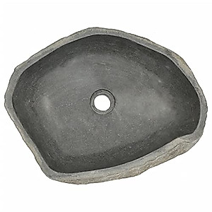vidaXL Basin Home Indoor Decor Bathroom Washroom Powder Room Sink Wash Bowl Vanity Vessel Natural Stone Basin River Stone Oval 17.7"-20.9"