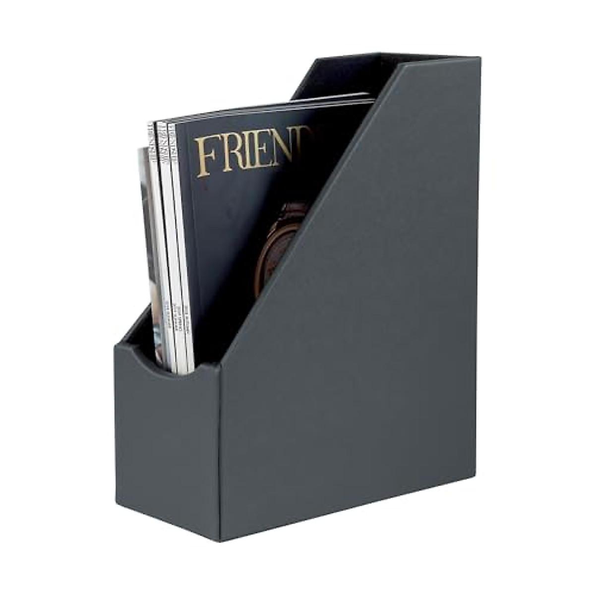 UnionBasic Magazine File Holder, Leatherette Desktop Document Organizer, Home Office Paper Holder File Storage Literature Sorter, Grey