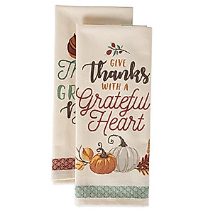 DII Fall Kitchen Towels for Kitchen Decorative Cotton Dish Towel Set, 18x28, Grateful Heart, 2 Count