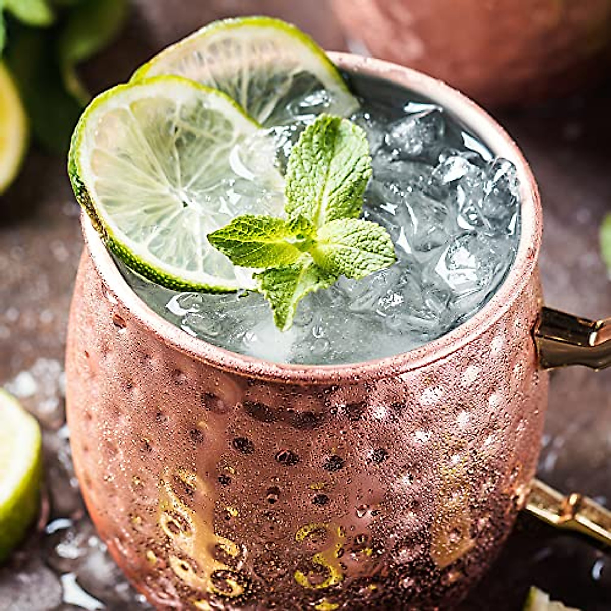 Personalized Custom Brown Mug Hammered Finish Moscow Mule with Brass Handle | Bold Monogram Engraved Bar Style Cup, 18 oz | Set of 4