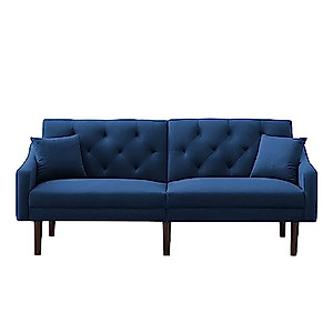 Eafurn Convertible Futon Sofa Bed, 72.8" Modern Velvet Sleeper Couch Small Loveseat with Two Pillows, 3 Adjustable Positions and 6 Solid Rubber Wood Legs Furniture for Living Room and Bedroom