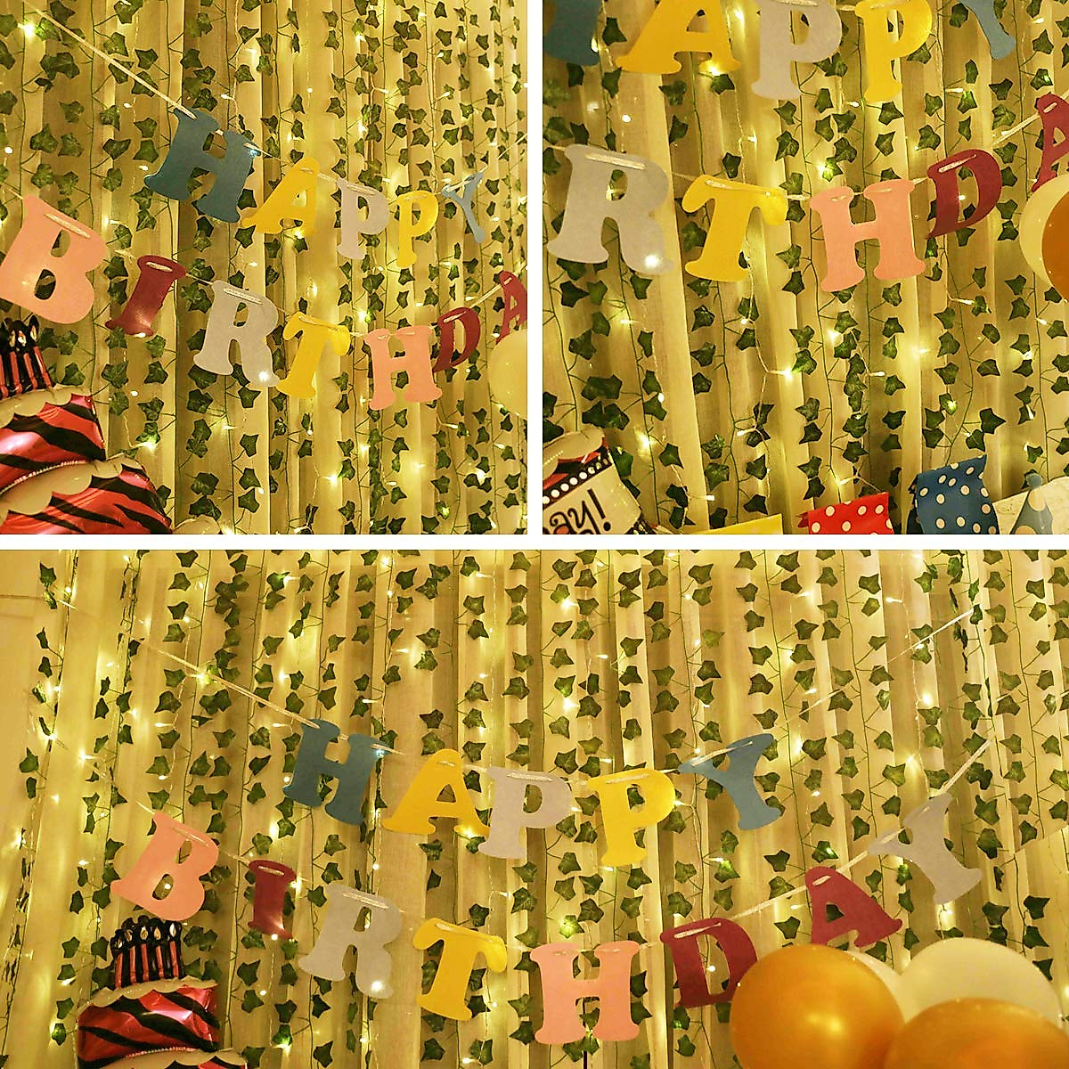 KASZOO 12 Pack Artificial Ivy Leaf Plants with 240 LED Window Curtain String Lights, Fake Plants Vine Hanging Garland, Hanging for Wall Party Wedding Room Home Kitchen Indoor & Outdoor Decoration