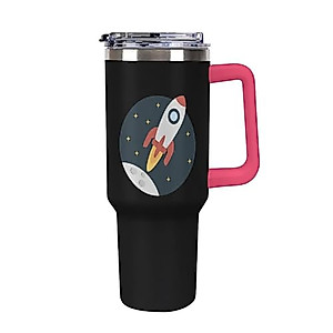 Sapce Rocket 40oz Water Bottle Double Wall Insulated Tumbler with Handle Leakproof Travel Mug Light Rose Red-style