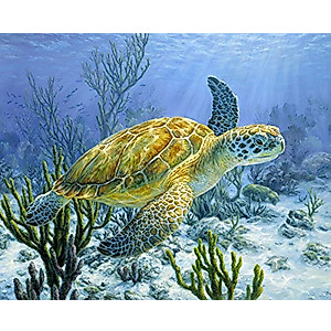 Swimming Sea Turtle Digital Cotton Print Fabric Panel