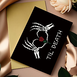 Til Death Wedding Card for Him Her, Funny Bride Shower Card for Friend, Spooky Skeleton Hand Halloween Anniversary Card, Engagement Card Women Men