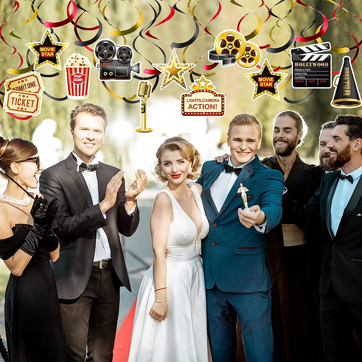 Movie Night Party Decorations Kit Now Showing Movie Theme Hanging Swirls Black Gold Foil Supplies for Bridal Shower Birthday Party Movie Night Party