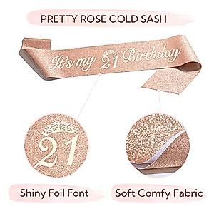 Bella Meri 21st Birthday Gifts for Women, 21st Birthday Tiara Crown, Sash, Cake Toppers,Birthday Candles, 21 Birthday Decorations Women