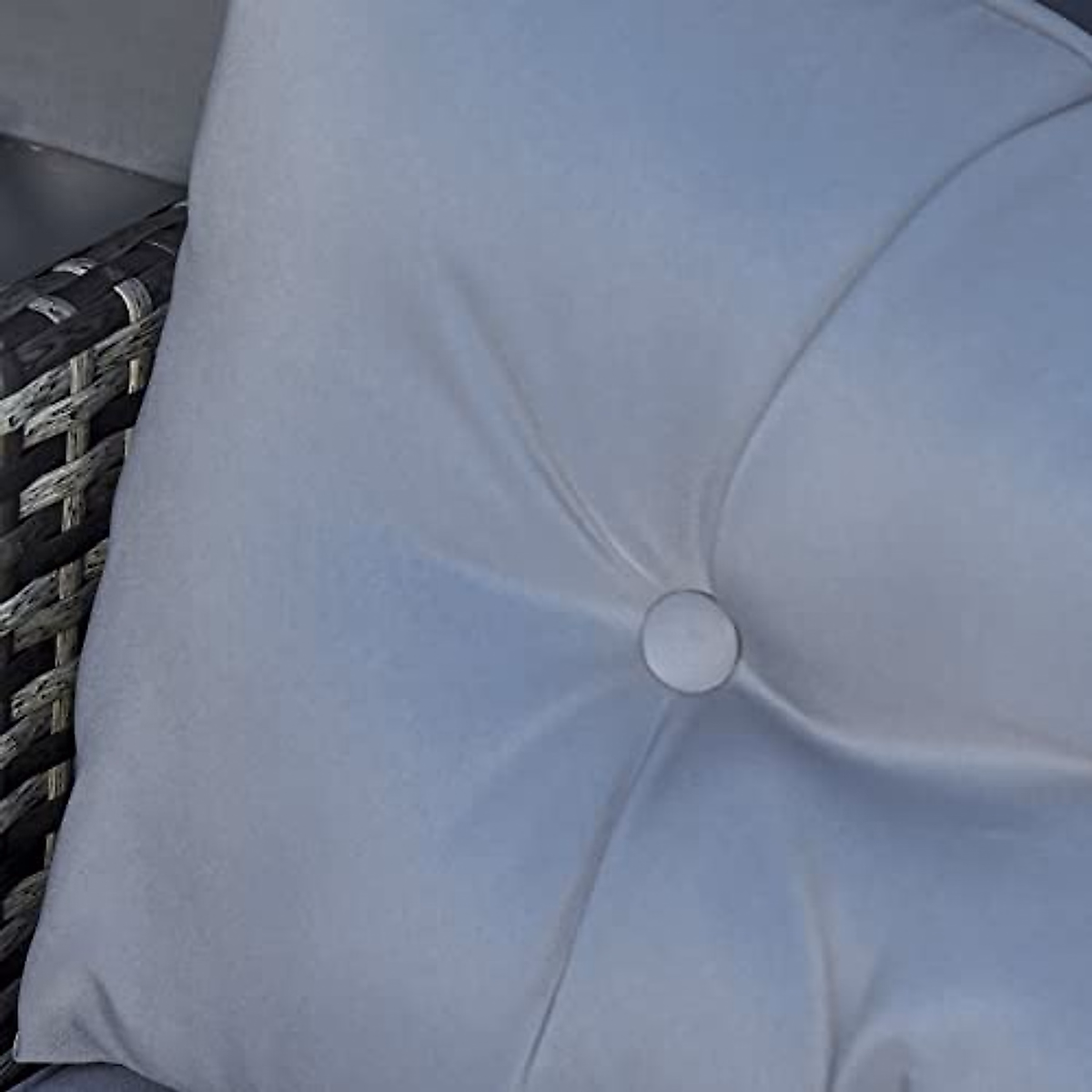 Outsunny 3 Piece Patio Furniture Set, Rattan Outdoor Sofa Set with Chaise Lounge & Loveseat, Soft Cushions, Tempered Glass Table, L-Shaped Sectional Couch, Light Gray