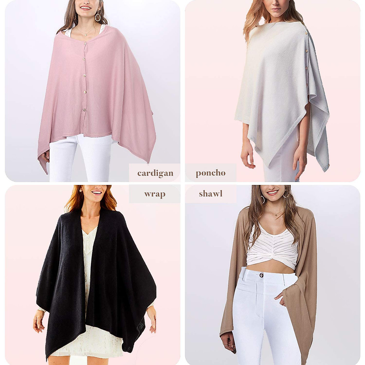 MissShorthair Women's Lightweight Knitted Scarf Poncho Sweater Cape Shawl Versatile Spring Summer Ponchos Wraps Black