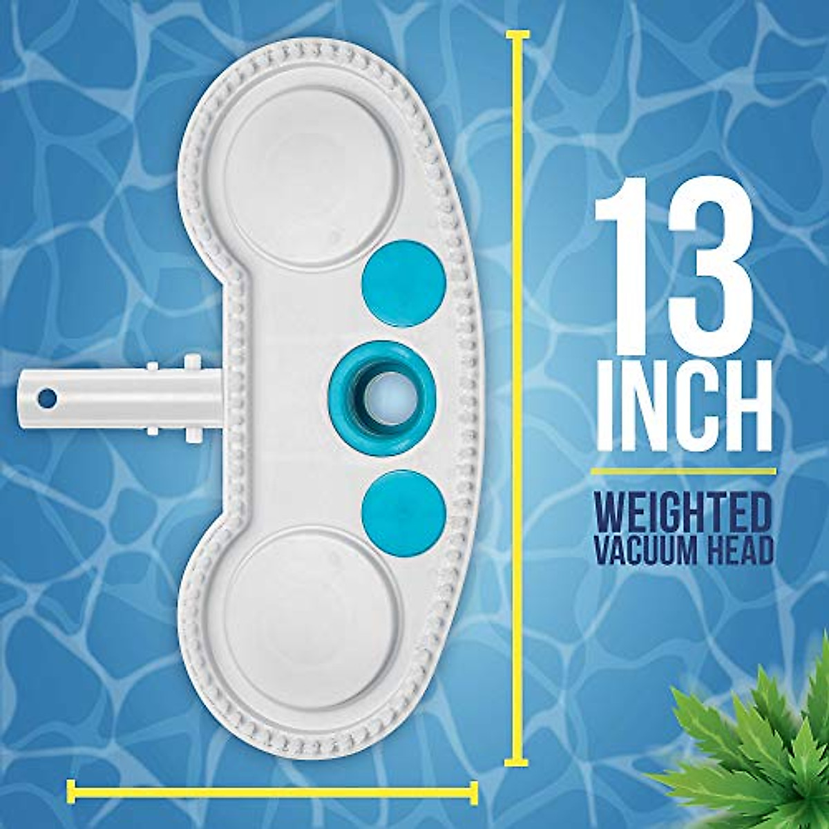 U.S. Pool Supply 13" Weighted Pool Vacuum Head with Nylon Bristles, Swivel Hose Connection, EZ Clip Handle - Connect 1-1/4" or 1-1/2" Hose - Removes Debris, Cleans Floors - Safe for Vinyl Lined Pools