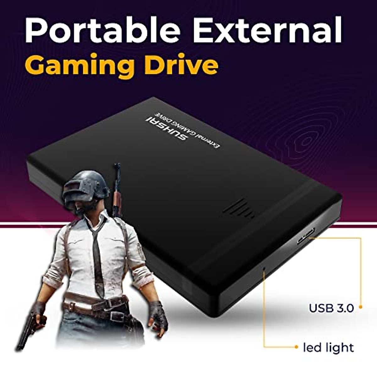 SUHSAI Gaming Hard Drive 500 GB Portable External Hard Drive USB 3.0 Storage Drive 2.5 HDD Compatible with Laptop Computer, Xbox, MAC, PS4, PS5, chromebook - Black