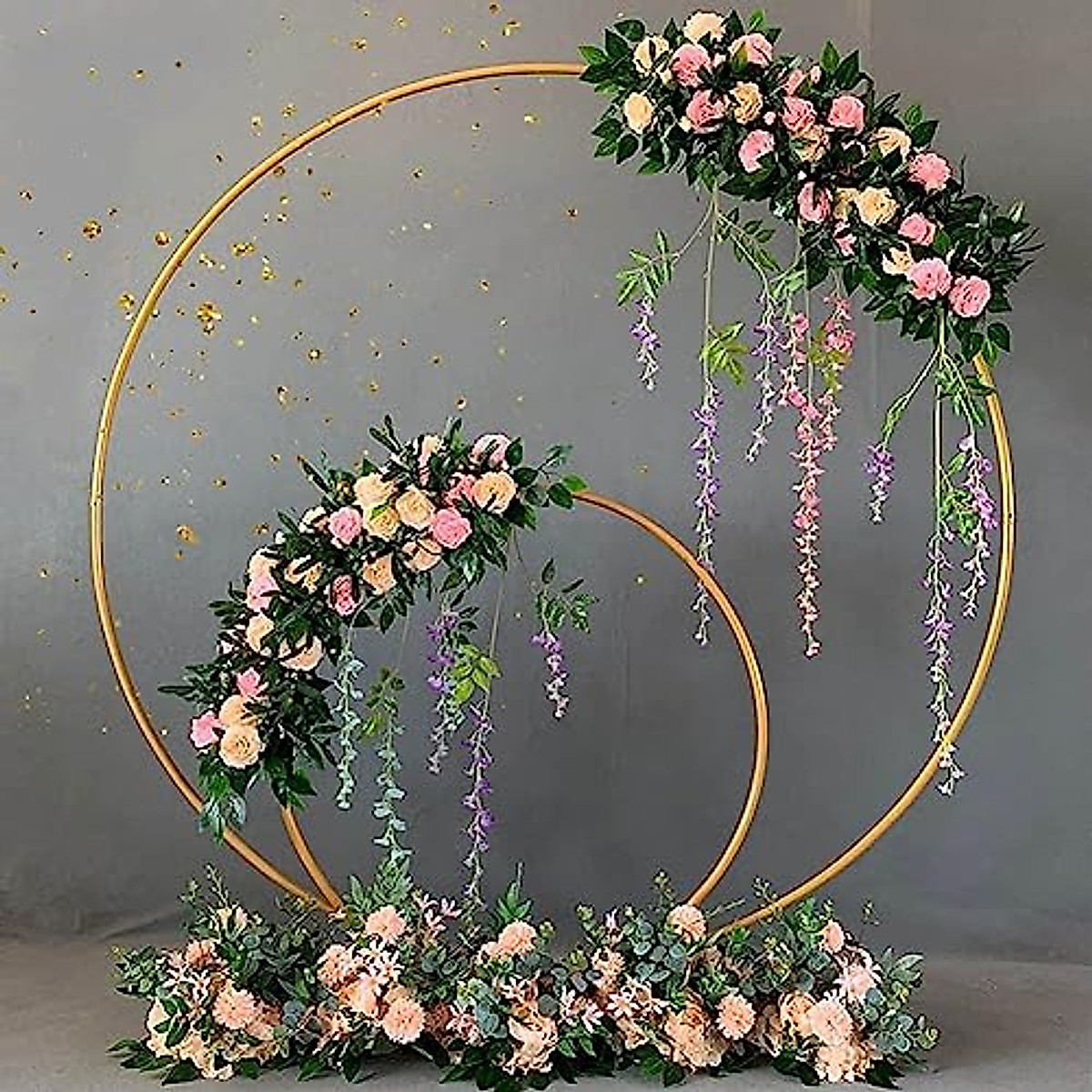 Round Wedding Arch with Bases, Metal Garden Arch, Heavy Duty Backdrop Stand Frame, Garden Decoration Rose Trellis Pergola, Great for Wedding Party Decoration,White,1m