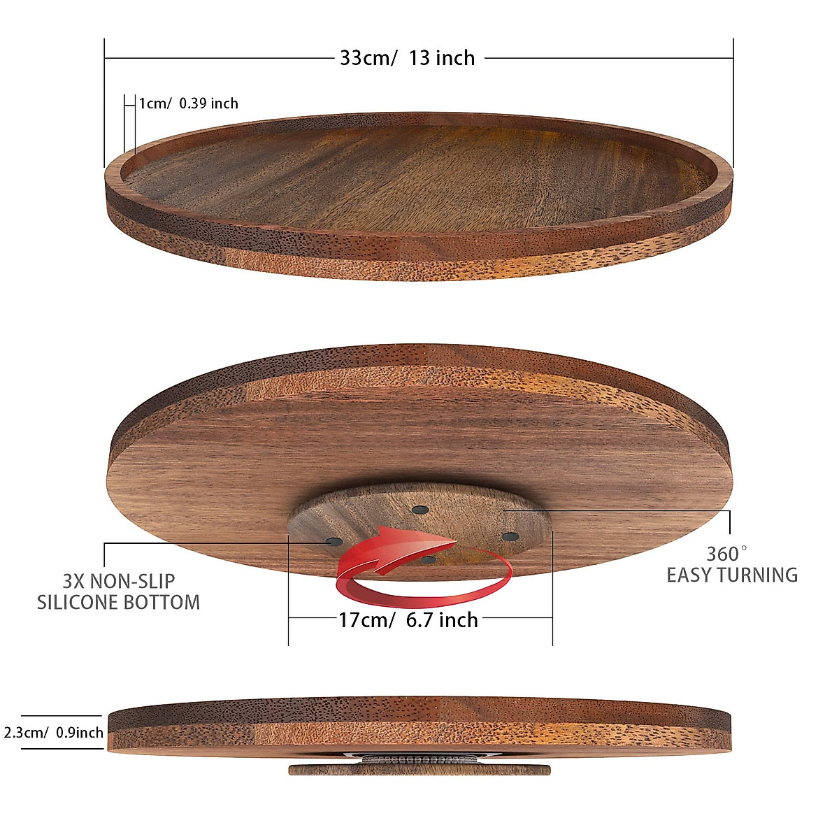 Nunemosk 13" Lazy Susan Turntable Walnut Wood, Kitchen Turntable Storage Food Bin Container for Kitchen Cabinets, Pantry, Refrigerator, Counter top (Walnut Wood)