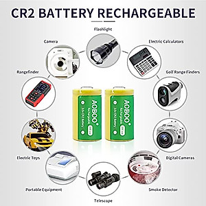 AOBOO CR2 Rechargeable Battery and Fast Charging head-300 mAh 3V Two-Pack Household Battery for Golf rangefinder, Telescope, Electric, Alarm and Other Equipment