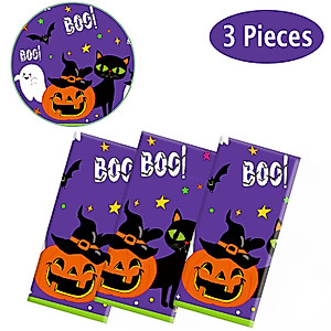 3 Pcs Halloween Tablecloth Large Disposable Plastic Table Covers for Halloween Parties, Bats and Pumpkins Plastic Table Cloth for Indoor Outdoor Halloween Decorations, 54x108 inch