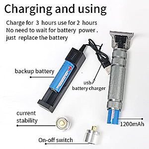 KEMEI Professional Cordless Hair Clippers Rechargeable T Shape Stainless Steel Electric Shaver (Color Silver)