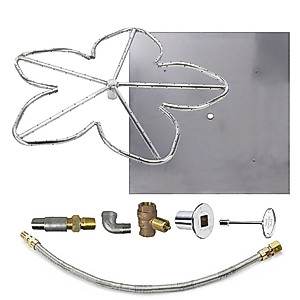 Spotix HPC Penta Match Lit Fire Pit Burner Kit with 30-Inch Stainless Steel Burner and 36-Inch Square Flat Pan, Propane, Polished Chrome, with Flange, Key, Valve, Flex Line and Fittings