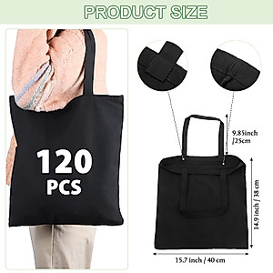 Roowest 120 Pieces Black Cotton Tote Bag Bulk 15 x 16 Inch Blank Shopping Cloth Bags Lightweight Reusable Grocery Black Tote with Long Handle for Women Men DIY Craft Gift