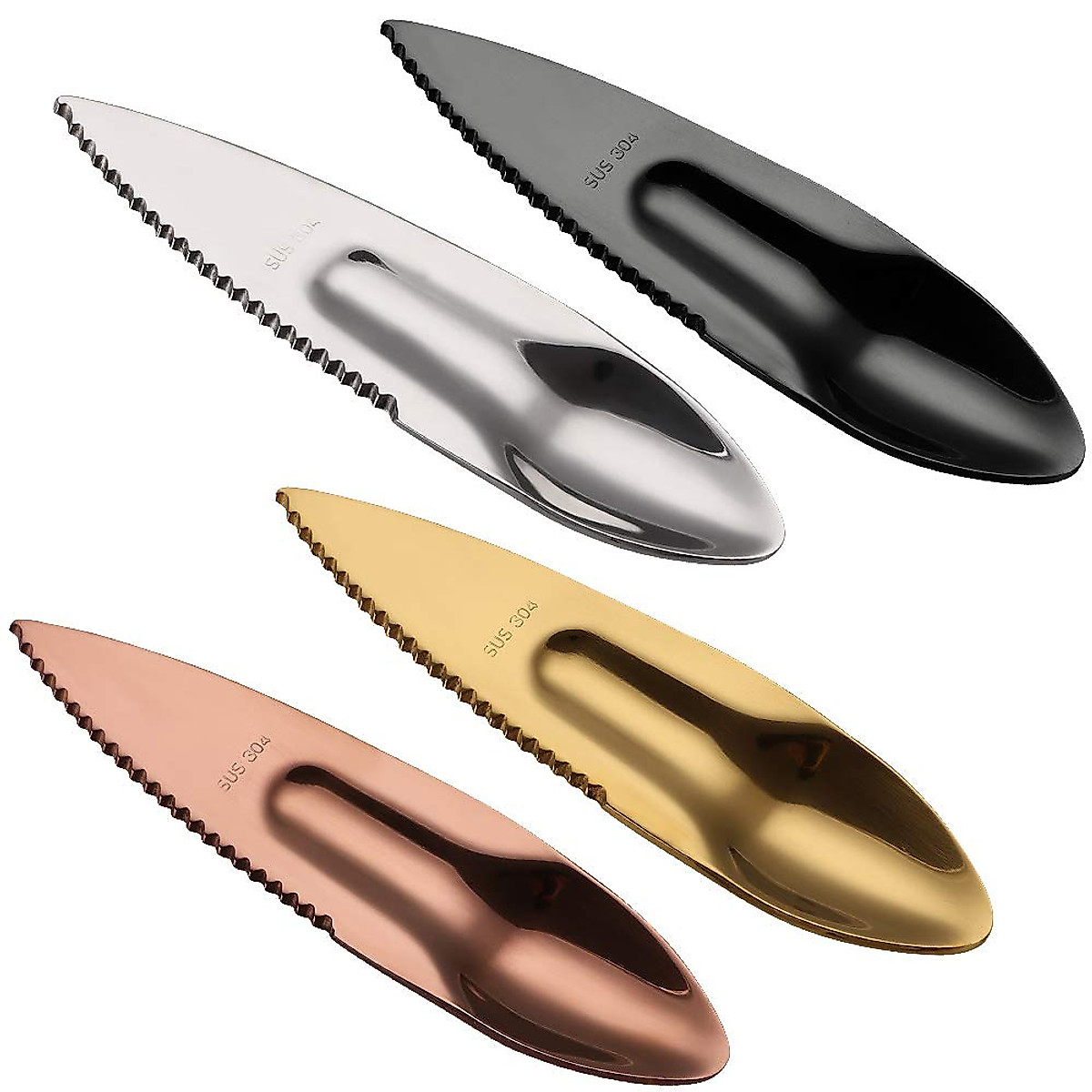 AnSaw Kiwi Spoon knife 2-in-1 Reusable avocados Fruit Cutter Peeler Spoons, Stainless Steel Multi Use For Home Kitchen and Travel Utensil,Set of 4