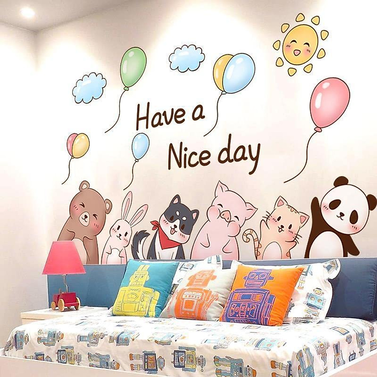 Animal Wall Sticker DIY Art Decal Cartoon Self-Adhesive Wallpaper Mural Decorate for Living Room TV Sofa Background Bedroom Kids Room Nursery