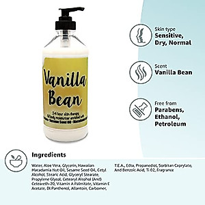 The Lotion Company 24 Hour Skin Therapy Lotion, Full Body Moisturizer, Paraben Free, Made in USA, Vanilla Bean Fragrance, w/ Aloe Vera, 16 Ounces