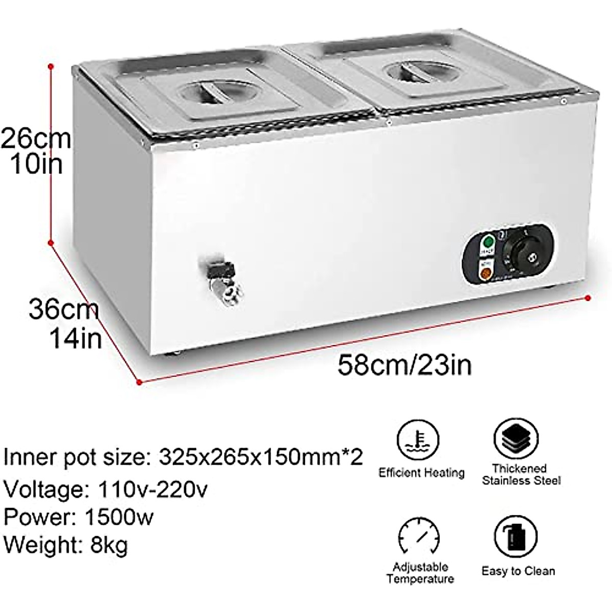 MEHAOC Steam Table for Stainless Steel Buffet Food Heater, Buffet Table Server of Soup Station, Electrical Food Heater with Catering Restaurants Lid (Col