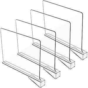 Shelf Dividers Acrylic, Set of 4, Clear Shelf Dividers for Closet Organization, Transparent Closet Separators for Clothes, Sweater and Purse Organizer for Long Shelves and Closet