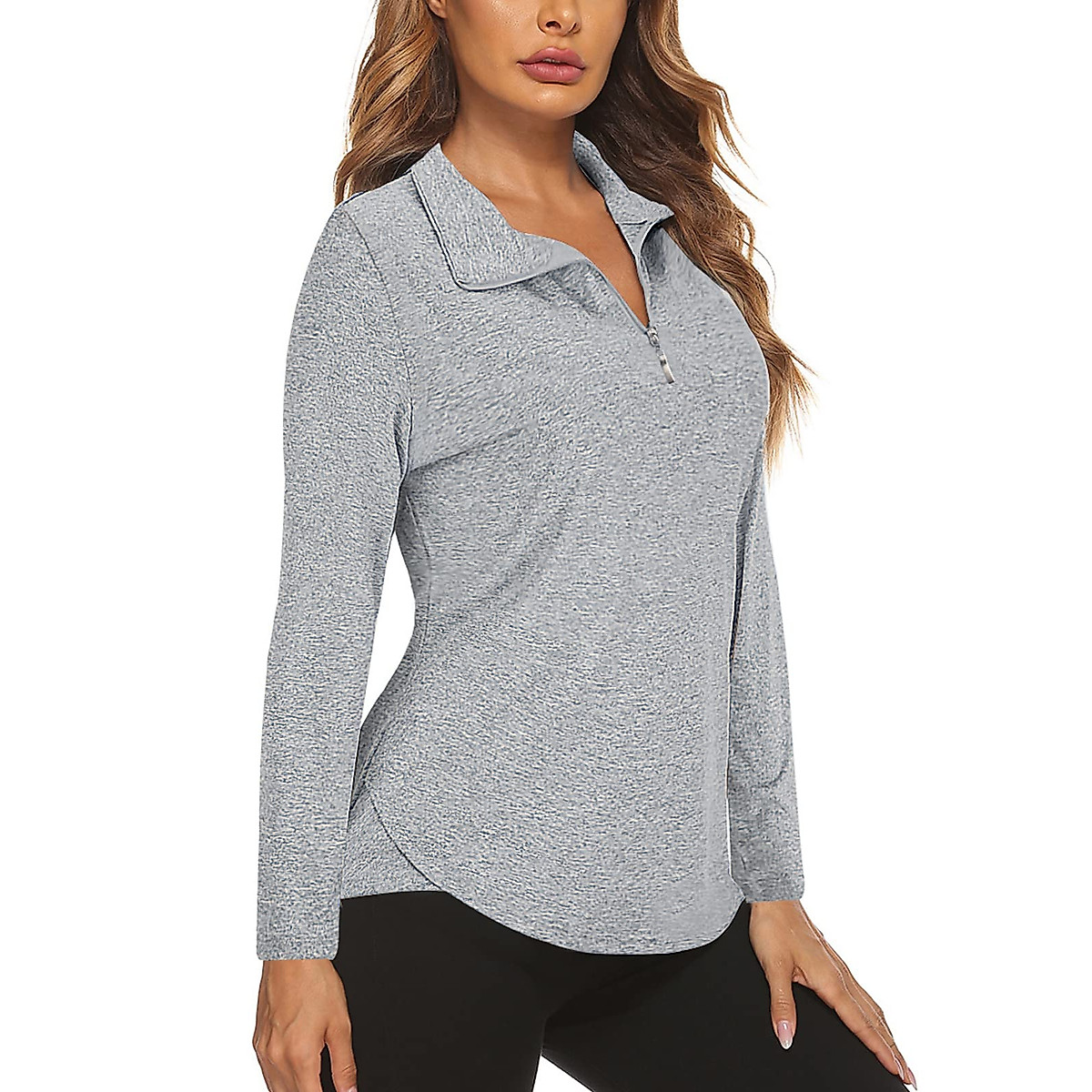 Koscacy V Neck Top Women, Golf Tennis Shirt Breathable Zipper Running Workout Outdoor Tops Yoga Biking Daily Casual Wear Aline Soft Shirts Light Grey XX-Large
