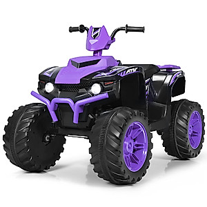 Costzon Kids ATV, 12V Battery Powered Electric Vehicle w/LED Lights, High & Low Speed, Horn, Music, USB, Treaded Tires, Ride on Car 4 Wheeler Quad for Boys & Girls Gift, Ride on ATV (Purple)