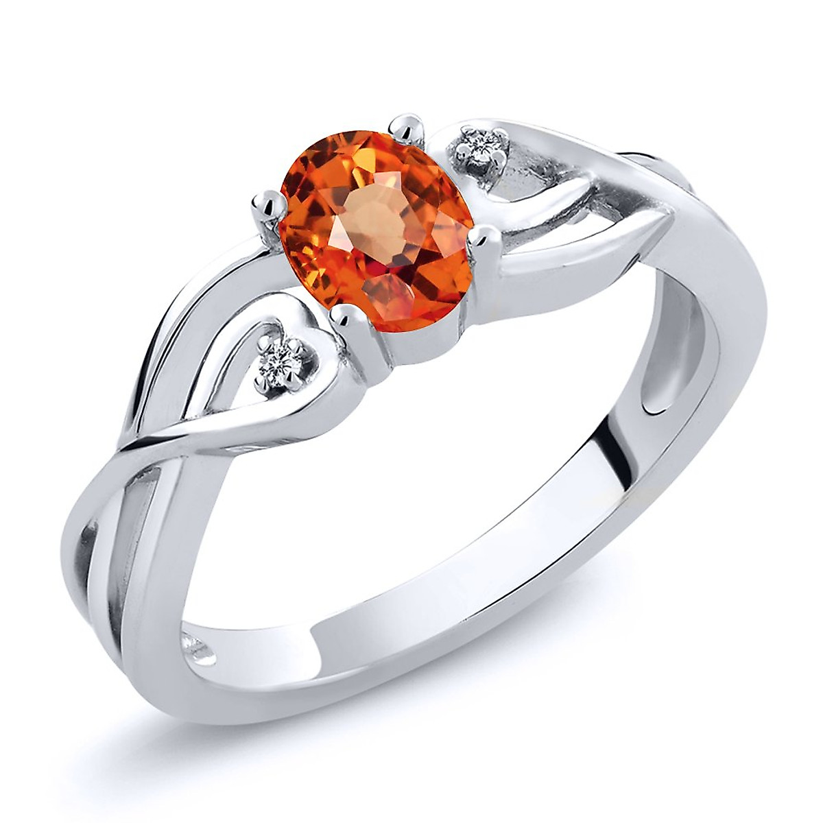 Gem Stone King 925 Sterling Silver Orange Sapphire and White Lab Grown Diamond Engagement Ring For Women (0.56 Cttw, Available In Size 5,6,7,8,9)