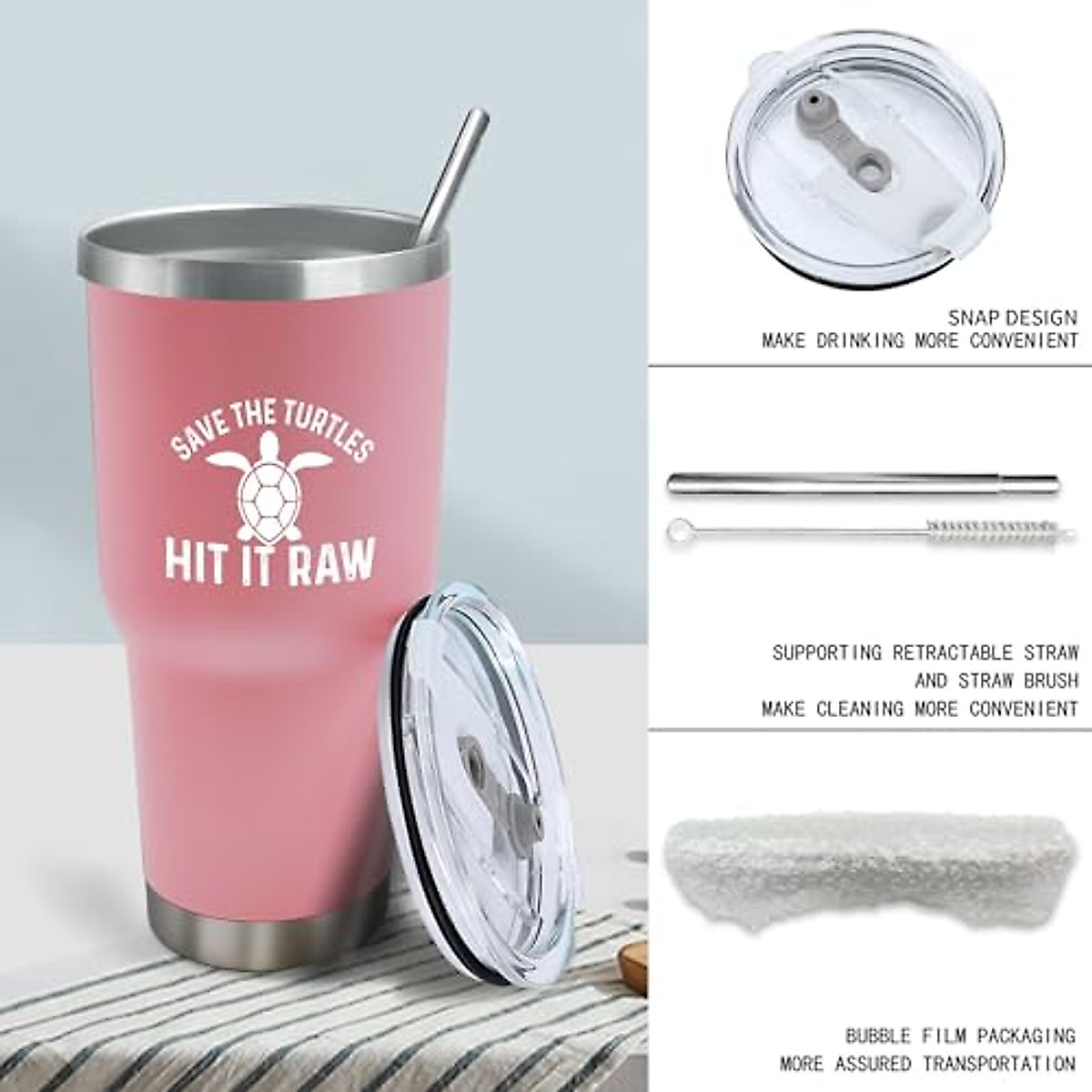 liabiliies Travel Coffee Tumbler 30 oz save the turtles hit it raw Tumbler with Lid and Straw Insulated Tumblers Stainless Steel Tumbler