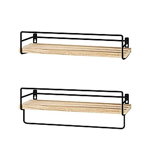 SODUKU Floating Shelves Wall Mounted, Wall Wood Storage Shelf for Kitchen Bathroom Bedroom Set of 2 Carbonized Black