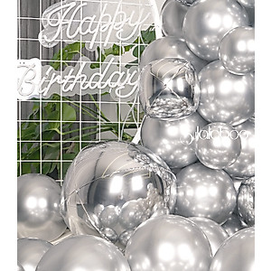 SULALABOO Silver Metallic Balloons Arch Garland Kit 75PCS Shiny Helium Latex Chrome Shiny Different Size Balloon Set for Birthday Anniversary Baby Shower Wedding Party Decorations