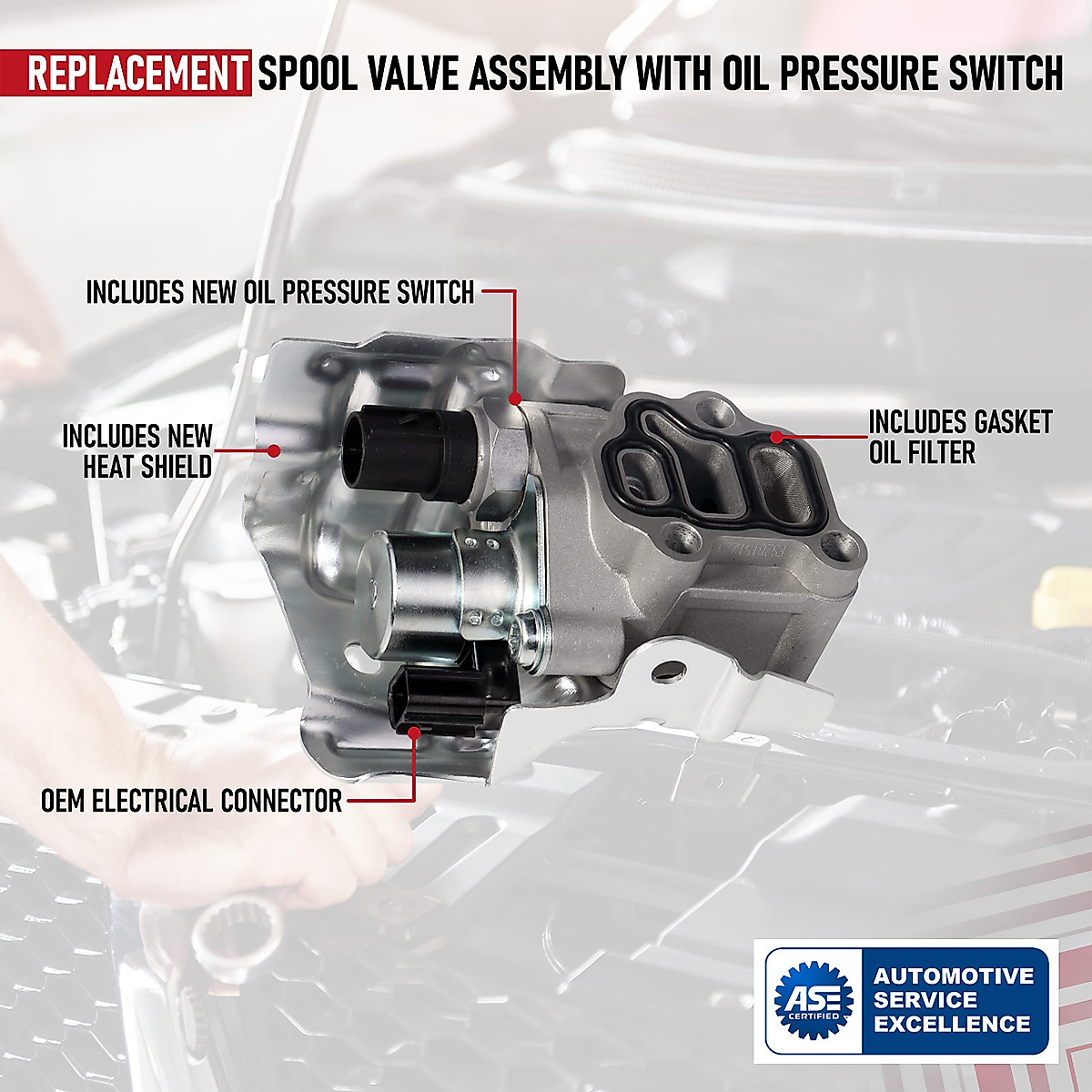 Spool Valve Assembly with Oil Pressure Switch - VTEC Solenoid - Compatible with Honda & Acura Vehicles - Accord 2.4L, Civic 2.0L, CR-V, Element, RSX - Replaces 15810RAAA03, 15810-RAA-A01, 917224