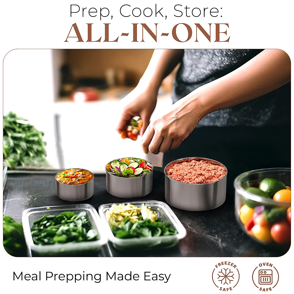 Stainless Steel Containers with Lids Set of 3 Food Grade Stainless Steel Food Containers with Silicone Lids