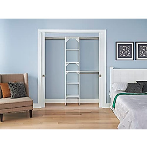 ClosetMaid SuiteSymphony Wood Closet Organizer Kit with Tower, 3 Hang Rods, Top Shelves, Adjustable, Fits Spaces 5 - 9 ft. Wide, Pure White