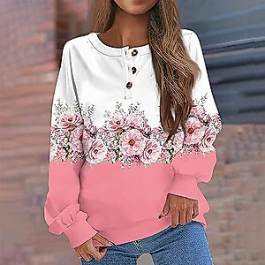 Button Sweatshirts Casual Tops for Women Womens Sweatshirts Red Long Sleeve Shirt Women Women's Fashion Hoodies & Sweatshirts Halloween Hoodies for Women（4-Pink,Large）