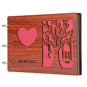 ZEEYUAN DIY Cartoon Scrapbook Album, 60 Pages, Wooden Cover, Love Memory Photo Book, Valentine's Day Gift