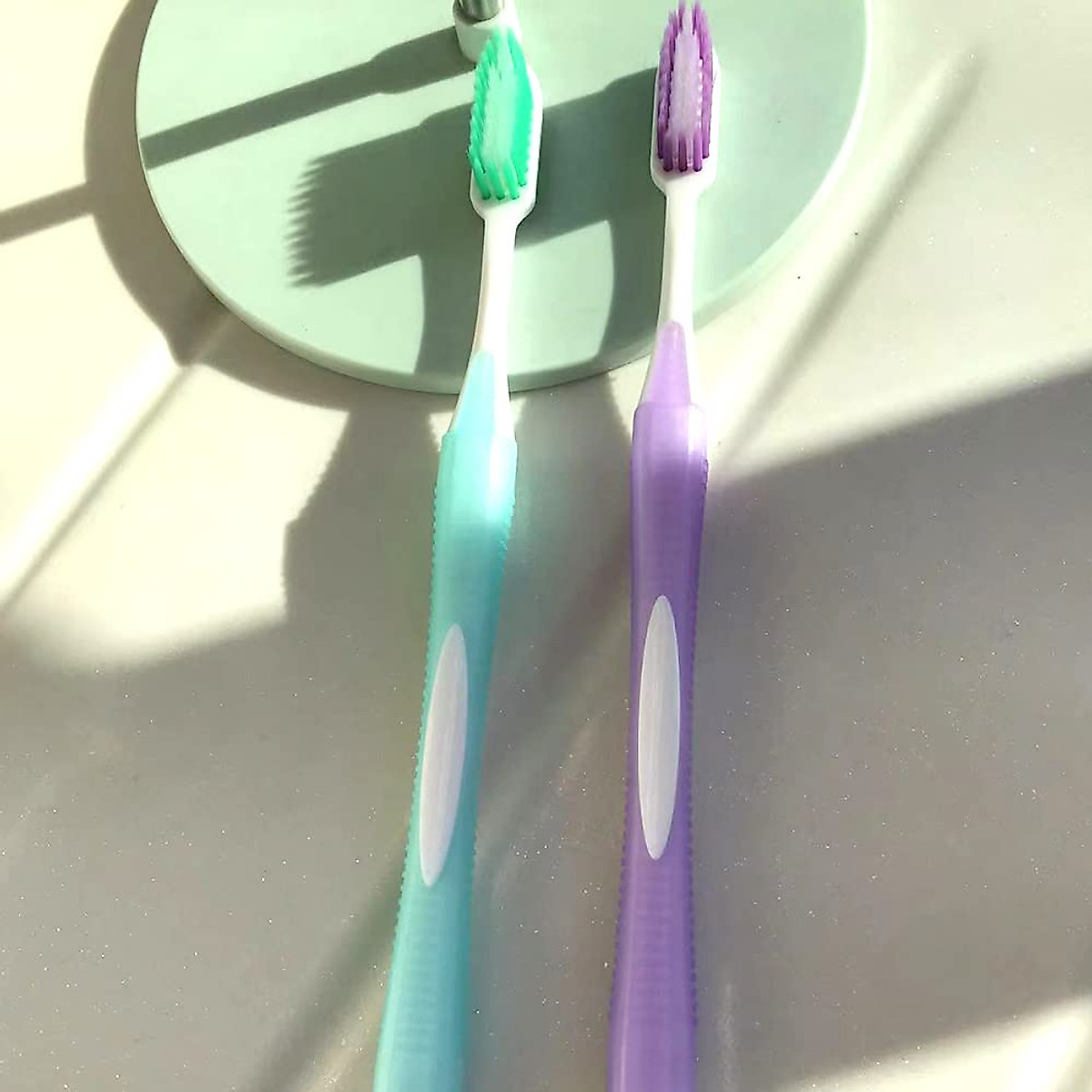 weizhang 50 Toothbrushes Affordable Bulk Pack for Travel, Hotel, Guest, ndividually Wrapped Purple and Blue