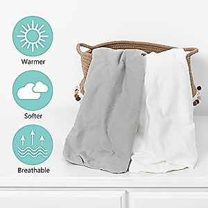 TILLYOU Flannel Cotton Fitted Crib Sheets for Baby Boys Girls, Thermal Warm and Plush Toddler Bed Sheets for All Seasons, Deep Pocket Fits Up to 8” Mattress 28x52, Set of 2, Gray & White