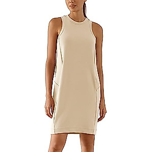 ODODOS Modal Soft Loose Tank Dress for Women Casual Sleeveless Sundress with Kangaroo Pocket Summer Dress, Ivory, X-Large