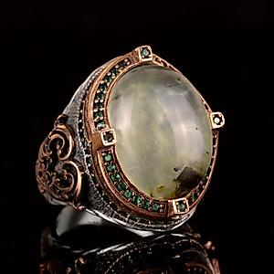 Falcon Jewelry Real Natural Jade Prehnite Gemstone Ring, 21.75 Carat, Jade Ring, 925 Sterling Silver Ring, Handmade Jewelry green