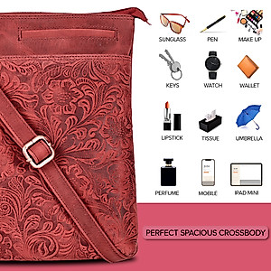 Real Genuine Leather Crossbody Bags for Women - Ladies Sling Bags Adjustable Shoulder Strap Medium Size Purses for Women