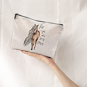 NEGIGA Just a Girl Who Loves Horses Makeup Bag Travel Cosmetic Bags for Women Girls,Farmhouse Horse Cosmetic Bags with Zipper Pouch Travel Toiletry Case,Gift for Horse Lovers,Horse Rider Gifts