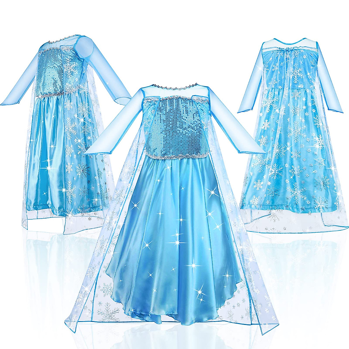 URAQT Princess Dress Costume for Girls Princess Dress Up Deluxe Girls Fancy Dress Snow Queen Birthday Party Cosplay Costume with Crown Wand Accessories