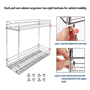 Lepatape Pull Out Cabinet Organizer Cabinet 2-Tier Pull Out Shelves Kitchen Cabinet Organizer (7" W x 21" D x 17" H) Kitchen Organization Slide Out Kitchen Cabinet Storage Shelves Chrome Finish