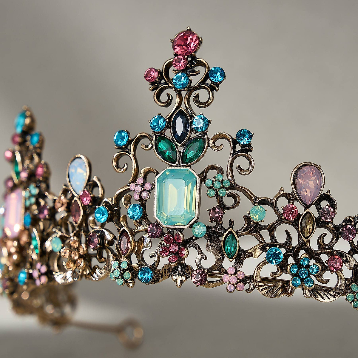 SWEETV Queen Crown for Women - Baroque Wedding Tiaras and Crowns, Jeweled Costume Tiara Princess Crown, Prom Birthday Party Headpiece,Old Gold Multicolored